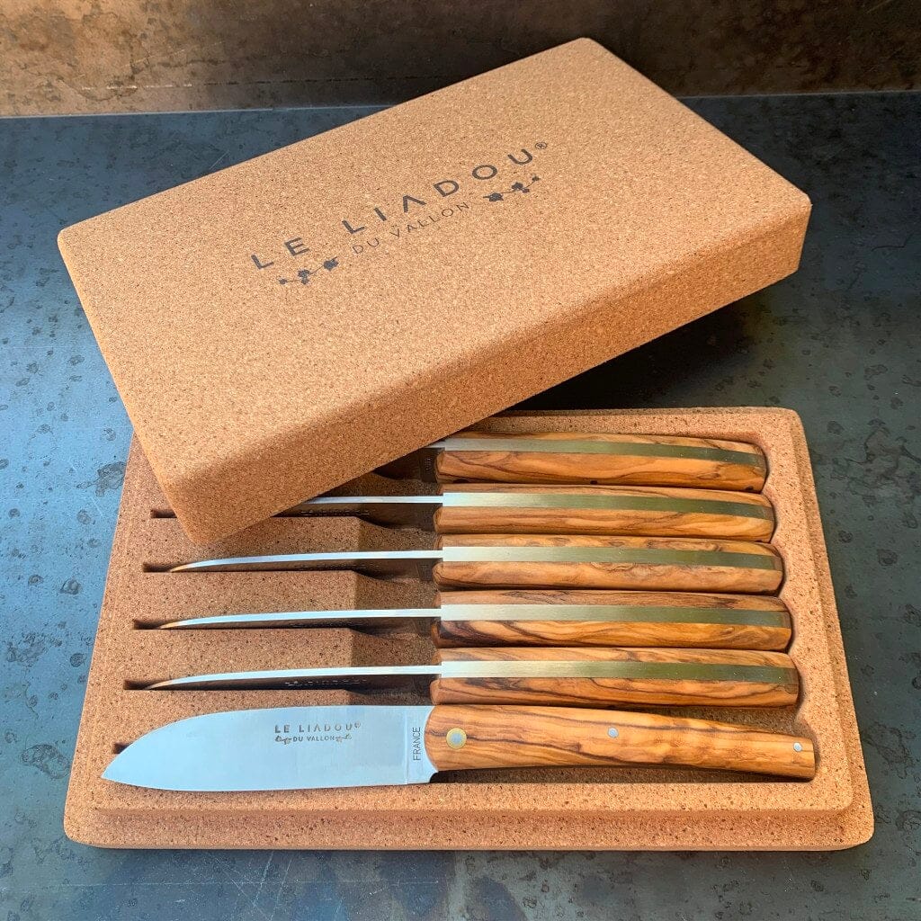 Table knives in olive wood | Box of 6 Knives handle in olive wood – Le ...